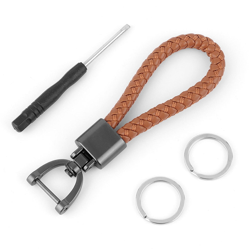 Premium Rotatable Keychain - Hand-Woven Leather with Horseshoe Buckle