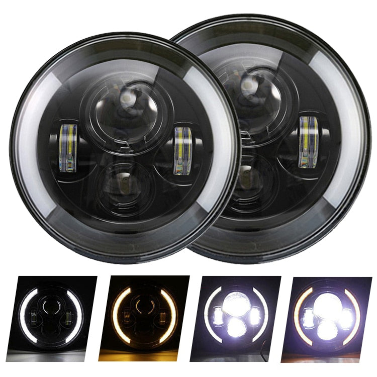 7" Round LED HeadLights Half Circle Halo